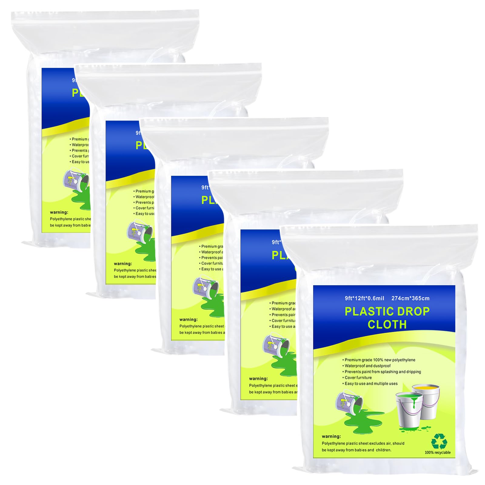 5 Pieces Plastic Drop Sheets for Painting, Waterproof and Dust-Proof ...