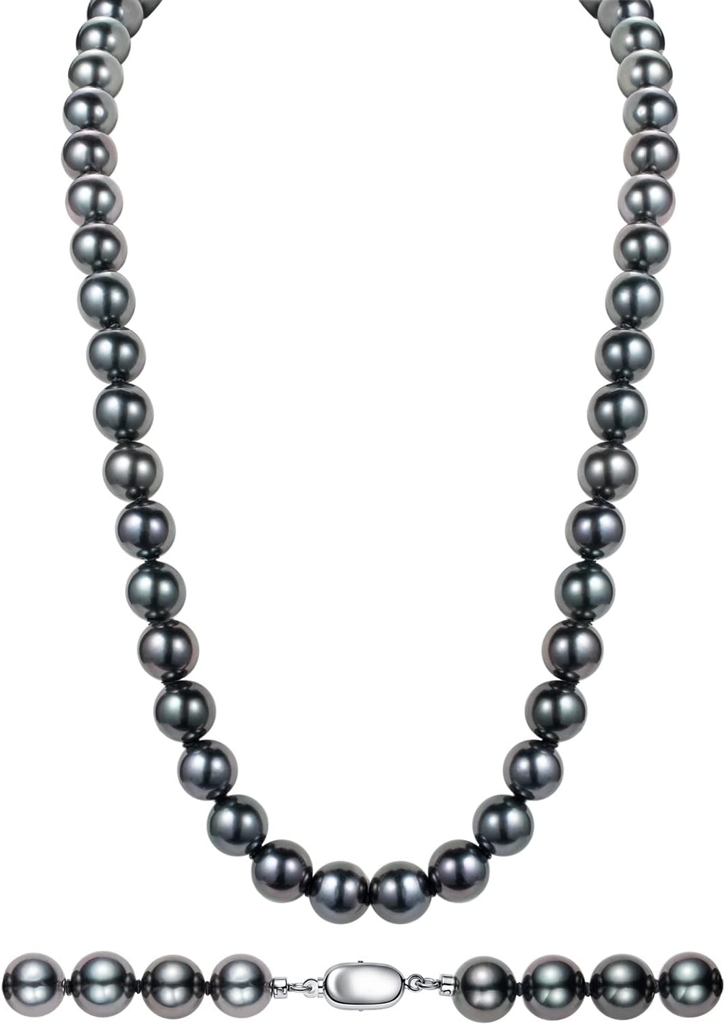 Amazon.com: mihiarii Tahitian Black Pearl Strand Necklace Sterling ...