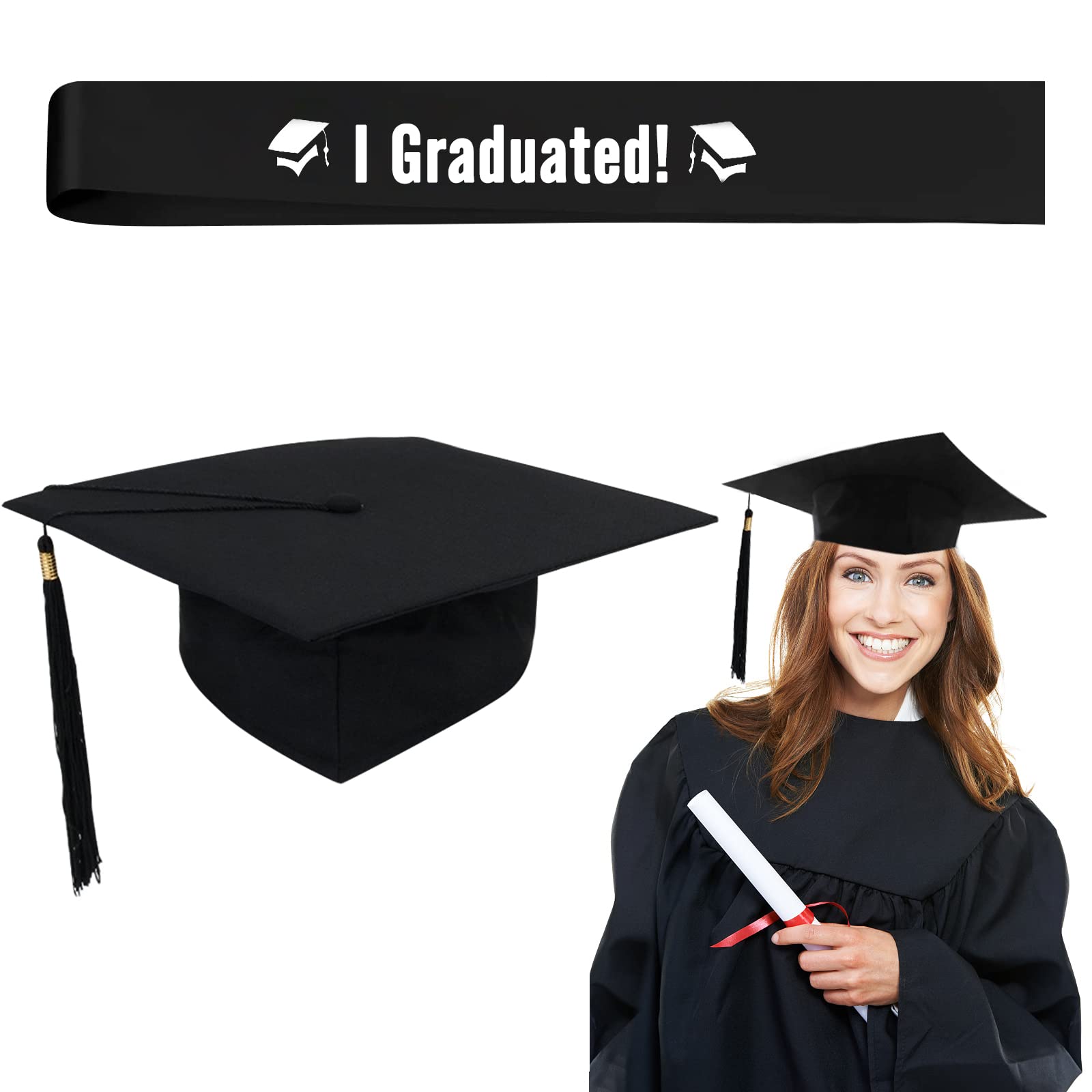 Ledeak 2 Pcs Student Graduation Hat and Graduate Satin Sash, Adjustable ...