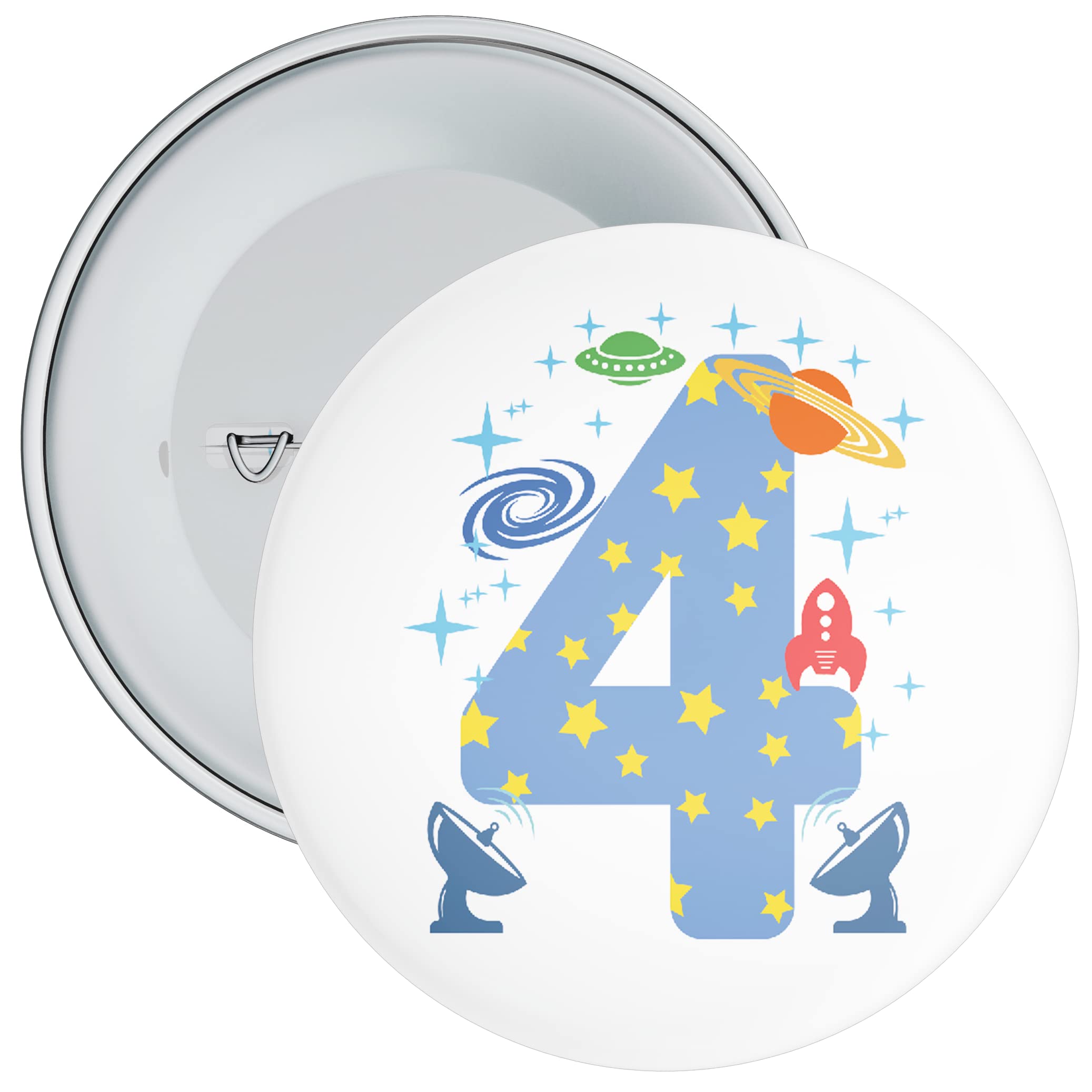 4th Birthday Badge Space Themed : Amazon.co.uk: Fashion