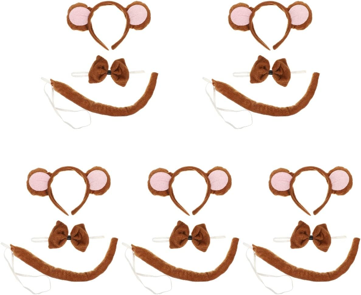 Amazon.com: 5 Sets Monkey Costume Set Animal Monkey Ear Headband Bowtie ...