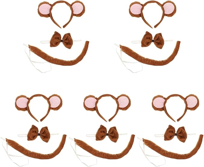 Amazon.com: 5 Sets Monkey Costume Set Animal Monkey Ear Headband Bowtie ...