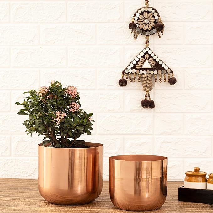 Deco Vase Rose Gold Finish Planters - Set of 2, Premium Brass Pots for ...