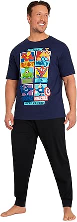 Marvel Mens Pyjamas Set, Comfy Cotton Dad Loungewear (Blue/Black, XL ...