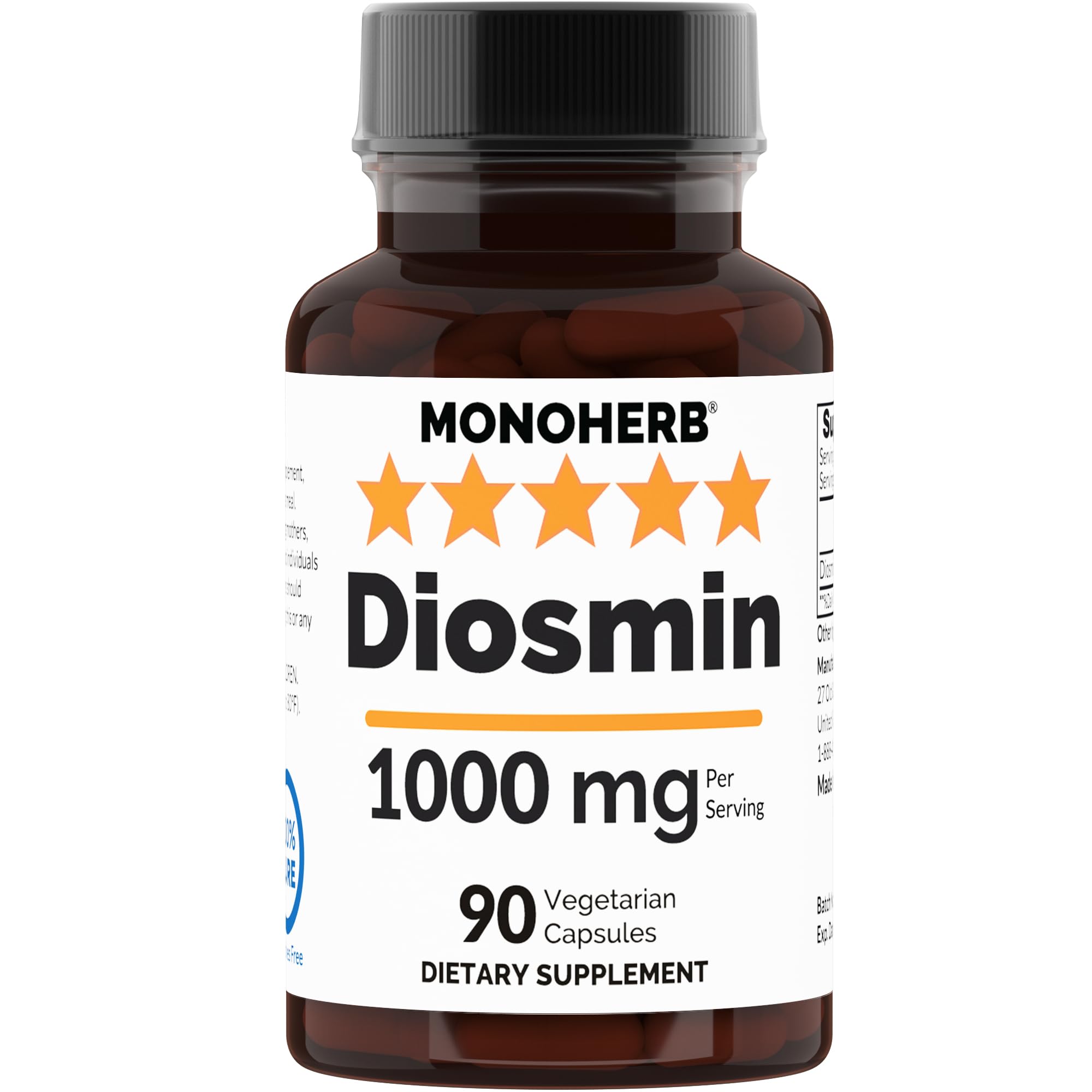 Amazon.com: MONOHERB Diosmin 1000 mg - 90 Veg Capsules | 500 mg per ...