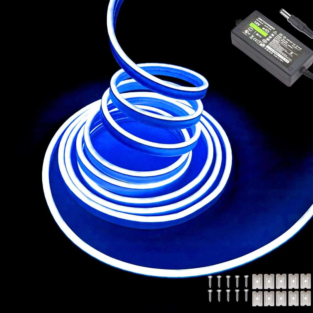 Maxlaxer Blue Neon LED Strip Lights, 16.4ft 12V Waterproof Flexible ...