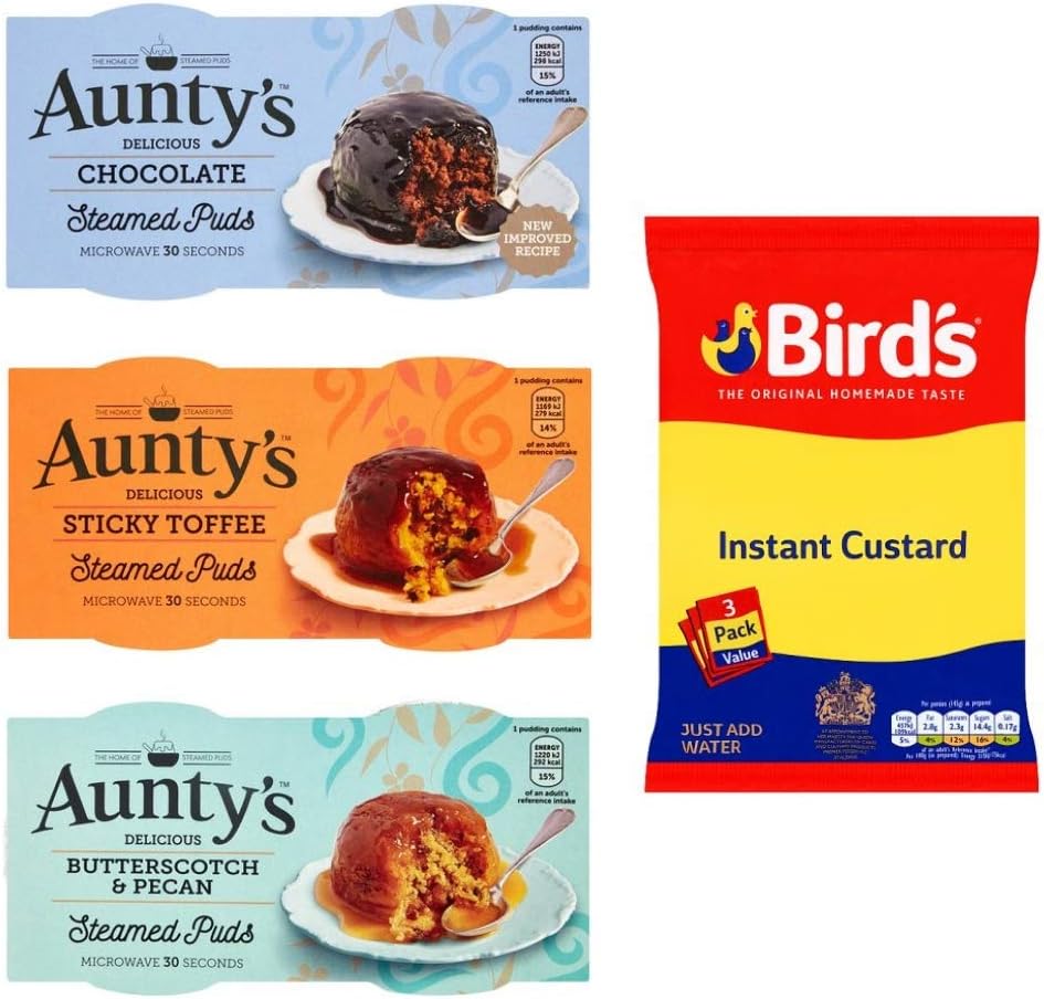 Steamed Pudding Collection + 3 Pack Birds Instant Custard Powder Mix 2X ...