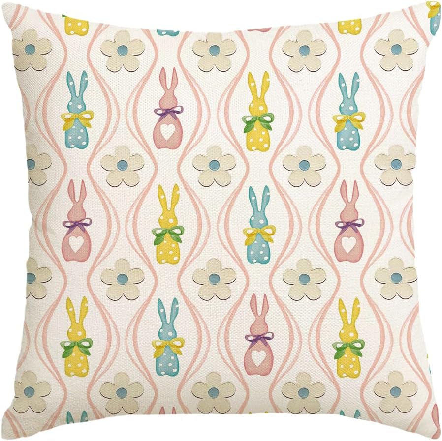 Amazon.com: RABUSOFA Easter Pillow Cover 18x18 Inch, Bunny Rabbit ...