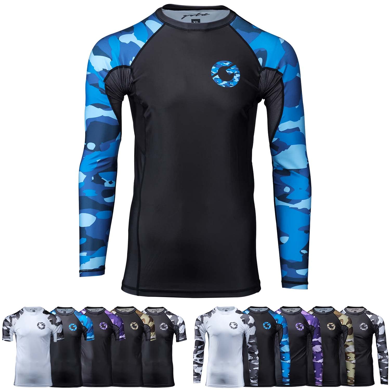 Snapklik.com : Gold BJJ Jiu Jitsu Rashguard - Camo Long Sleeve Rash ...