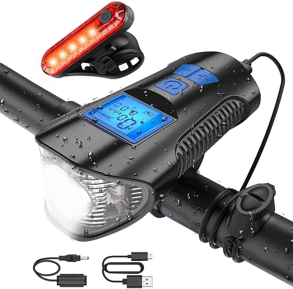 Linist Bicycle Light Set with Speedometer Odometer, USB Rechargeable ...
