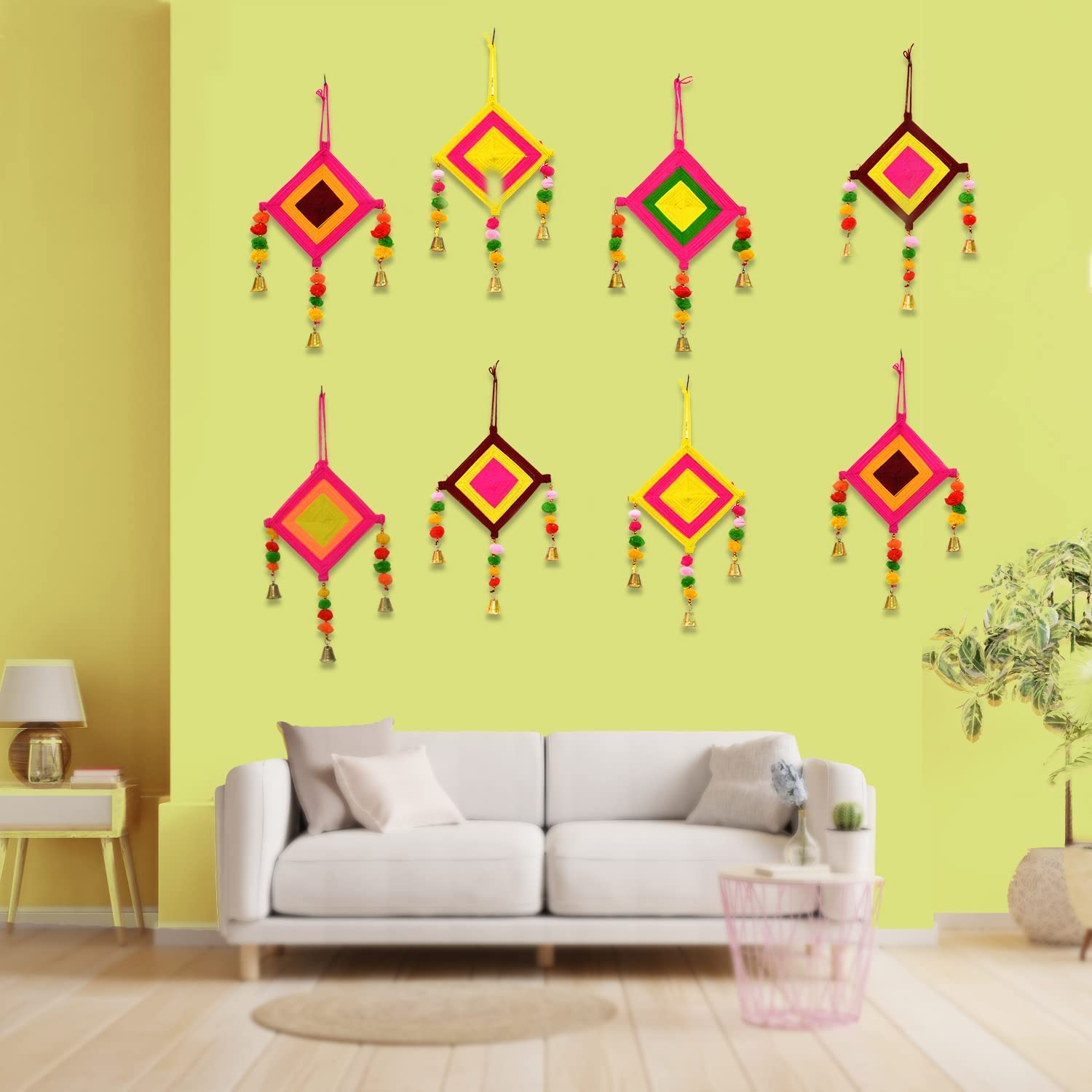 CraftVatika Kites Wall Pom Pom Hanging with Bells Strings Decoration ...
