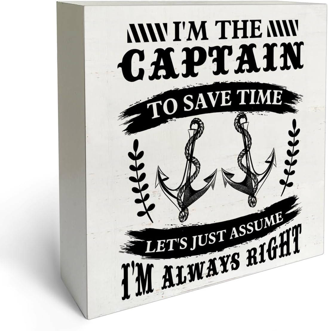 Amazon.com: Rustic Farmhouse Style I'm the Captain Box Sign Wood Desk ...