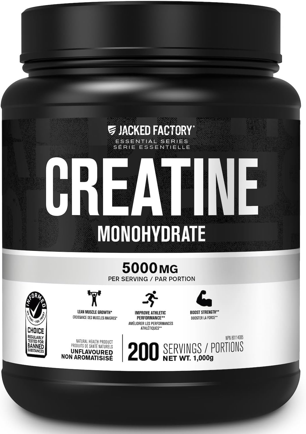 Jacked Factory Creatine Monohydrate Powder 1000g - Canadian-Owned ...