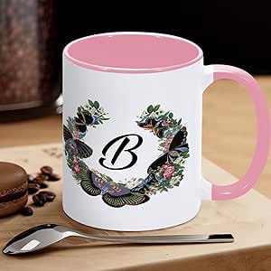 Amazon.com: Yelolyio English Alphabet Initial Tea Mug Butterfly Wreath ...