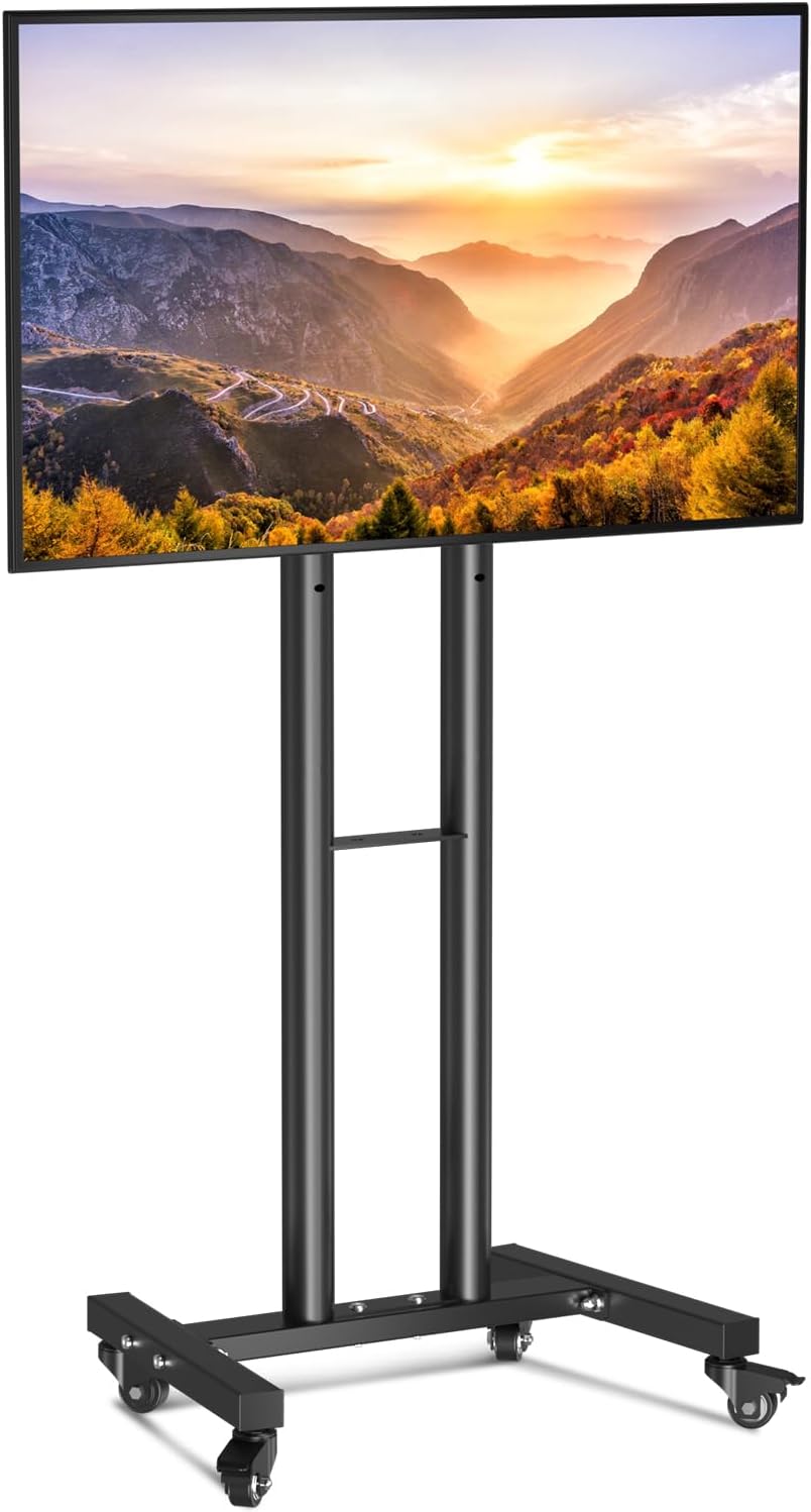 Mobile TV Stand on Wheels with Adjustable Height WHYFONE Heavy Duty TV ...