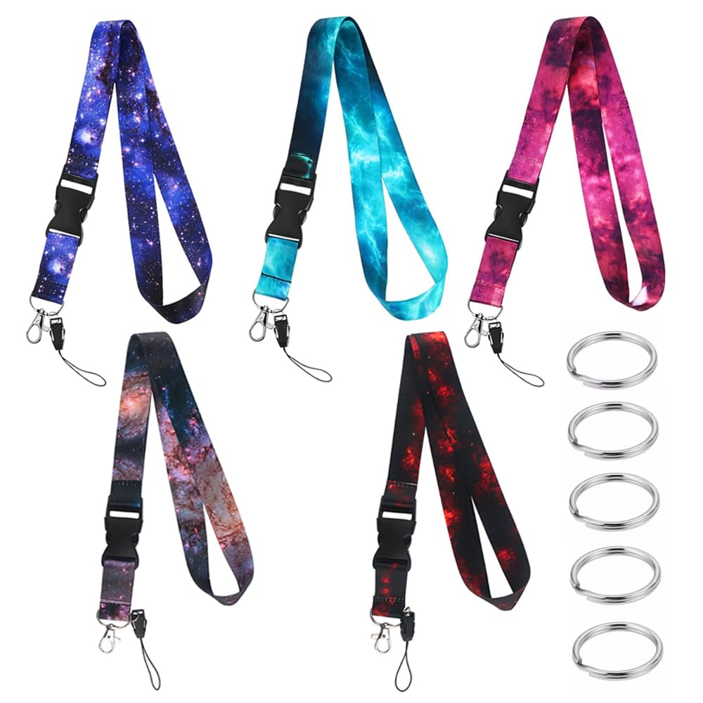 5 Sets Starry Sky Neck Lanyards, BetterJonny Colorful Detachable Galaxy ...