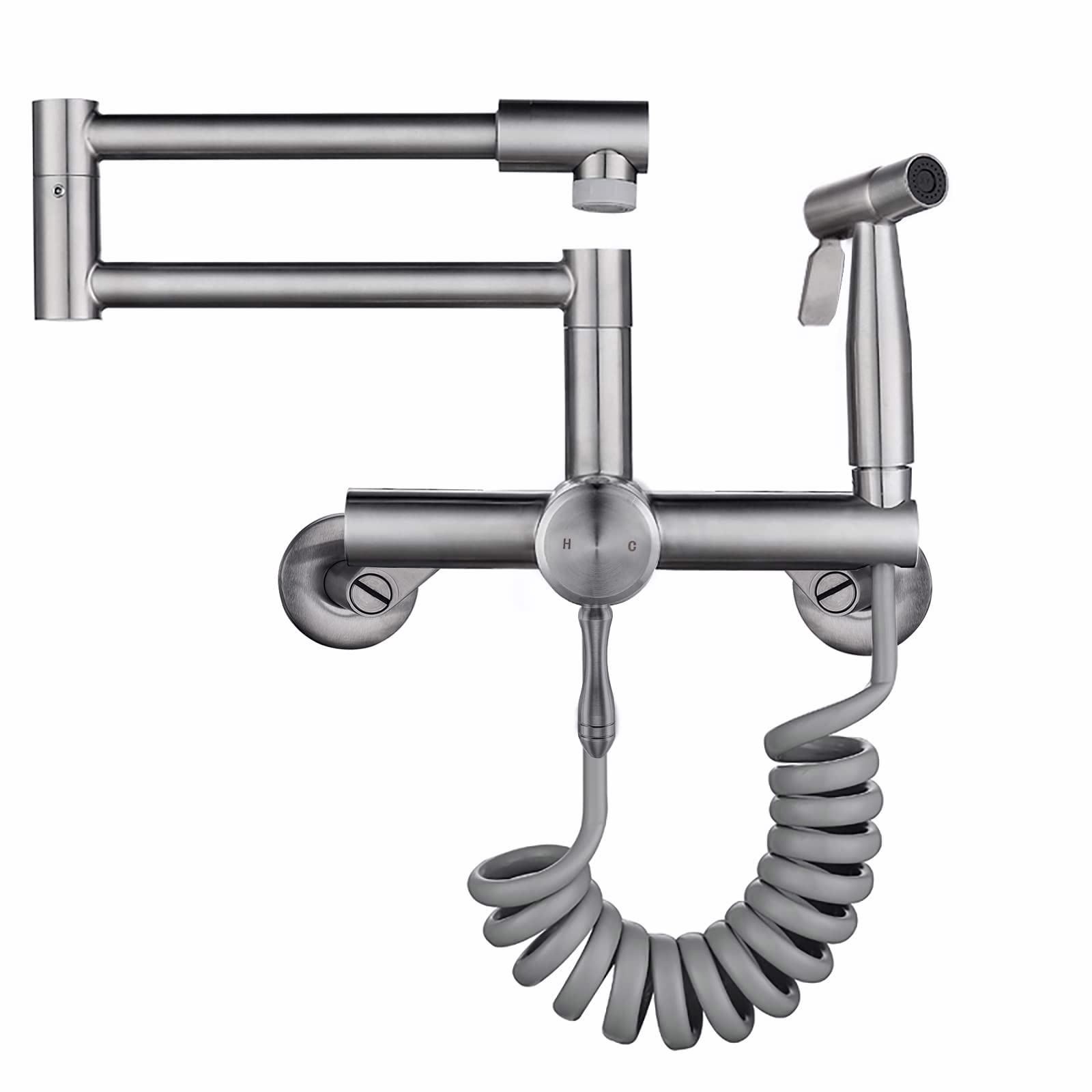 FLWUEUE Wall Mount Kitchen Sink Faucet 4"/6"/8" Center, Folding ...