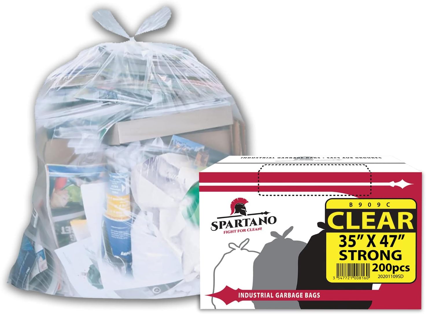 Spartano Clear Garbage Bags 35 x 47 Inch (200 Count), Strong Kitchen ...