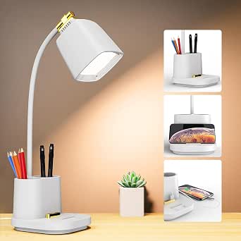Desk Lamp with USB Charging Port & Pen Holder, LED Desk Light for Home ...