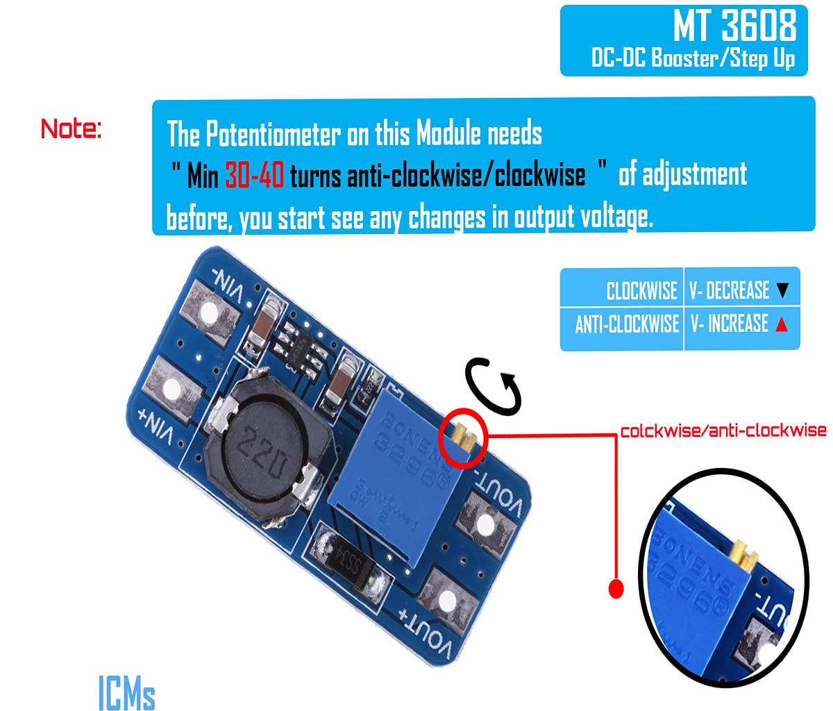 iCSTORE MT3608 / MT 3608 Dc Tc Dc Step Up Module Kit/Board/PCB, DIY ...