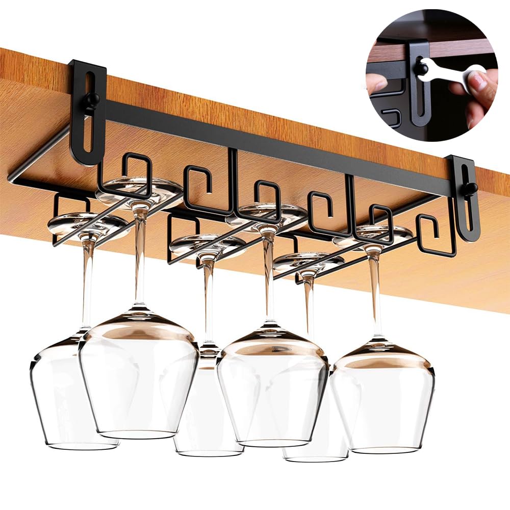 Amazon.com: Wine Glass Rack, Wine Glass Holder Under Cabinet, No-Nail ...
