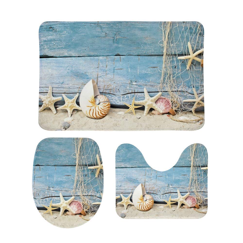 My Daily 3 Piece Bathroom Rug Set Seashells Starfish Beach Maritime ...