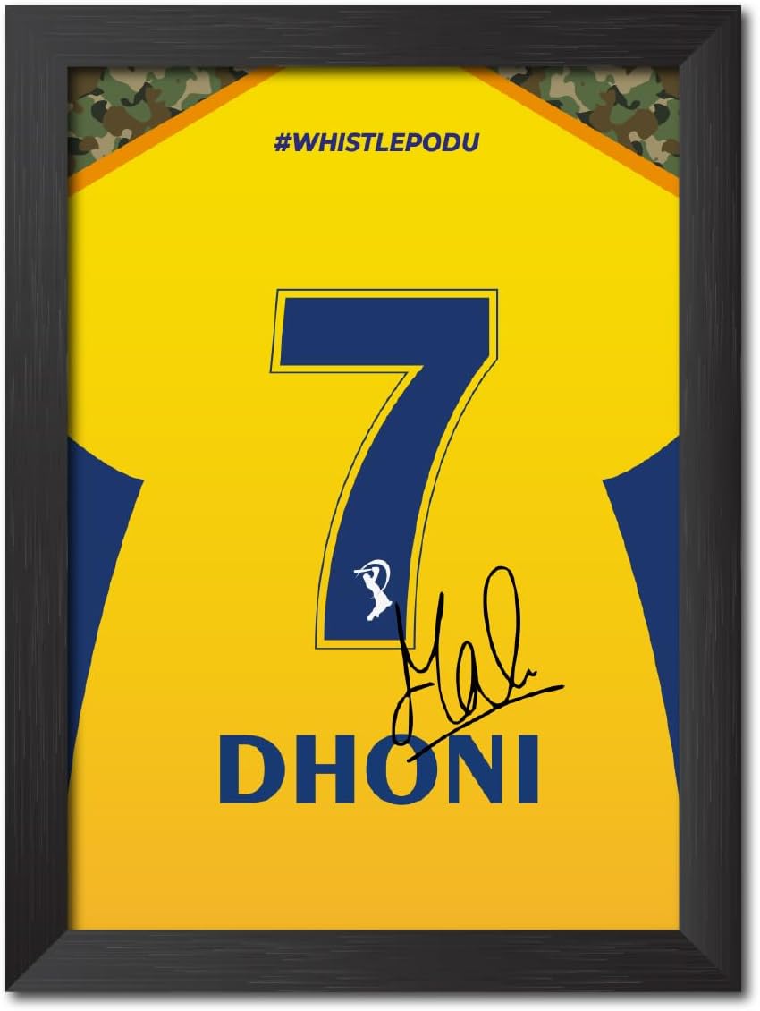 TenorArts MS Dhoni Poster Frame Chennai Jersey Print with Signature ...