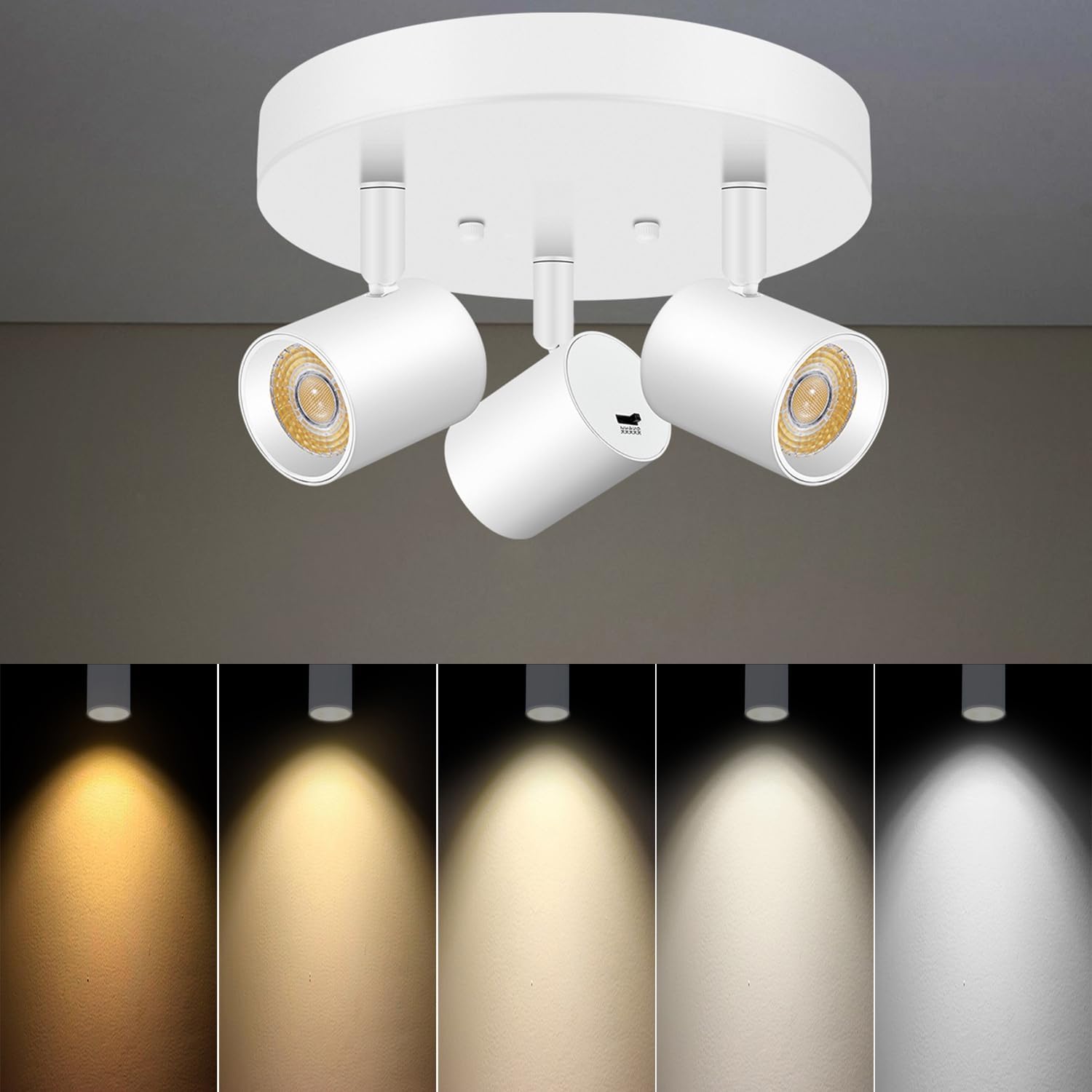 VANoopee 5 Color 3 Light LED Ceiling Spot Light Indoor Flush Mount Directional Adjustable ...