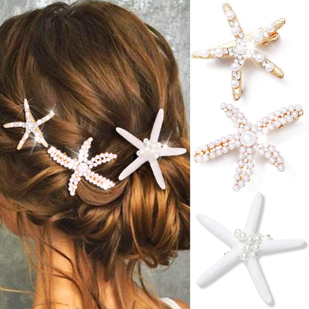 Amazon.com : CAKURE Sea Star Hair Clips Starfish Pearl Hair Barrettes ...