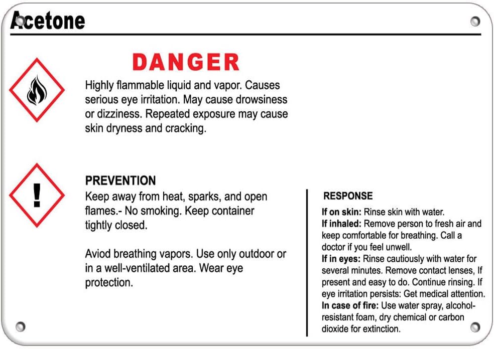 Amazon.com: Acetone Danger Highly Flammable Liquid and Vapor Label ...