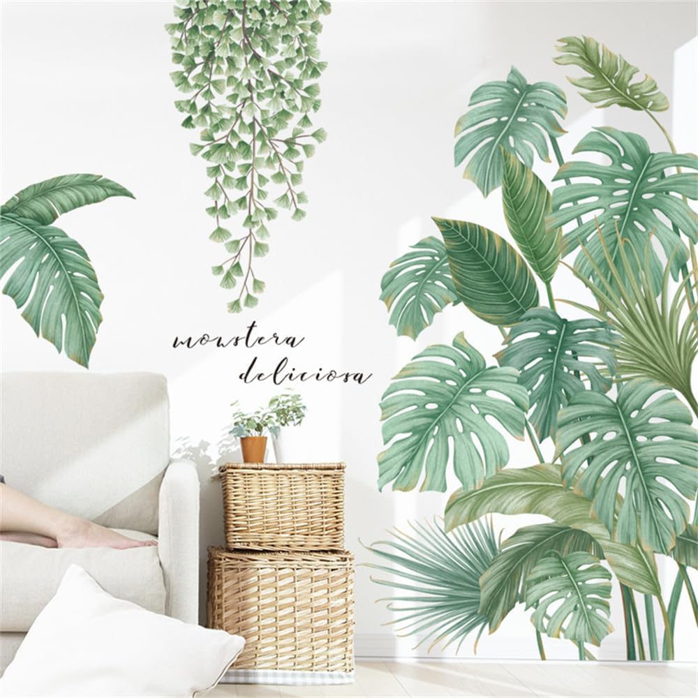 Amazon.com: Green Plant Leaves Flowers Living Room Background Wall ...