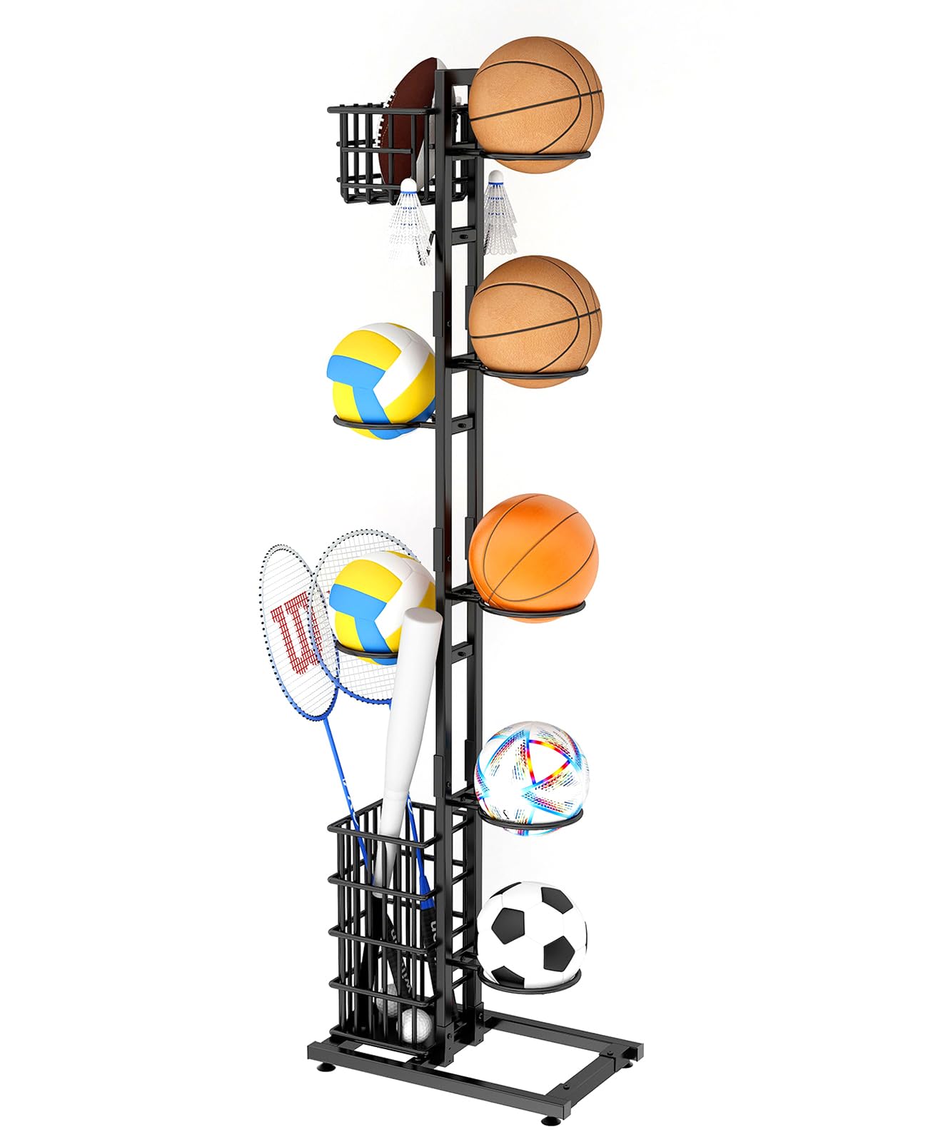 Basketball Ball Storage Rack, Freestanding Basketball Holder, Garage ...