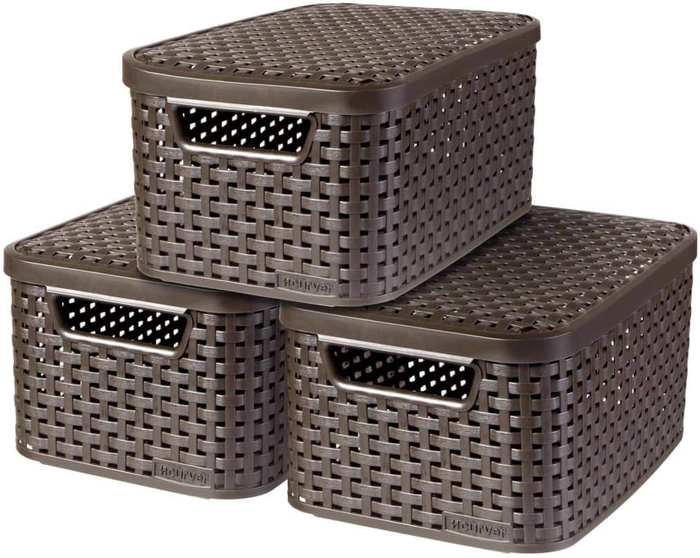CURVER | Set of 3 Style S Storage Boxes with Lids, Dark Brown, Plastic ...