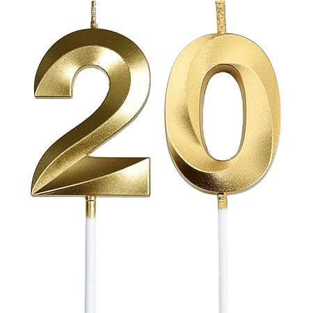 Amazon.com: 20th Birthday Candles for Cake, Gold Number 20 3D Diamond ...