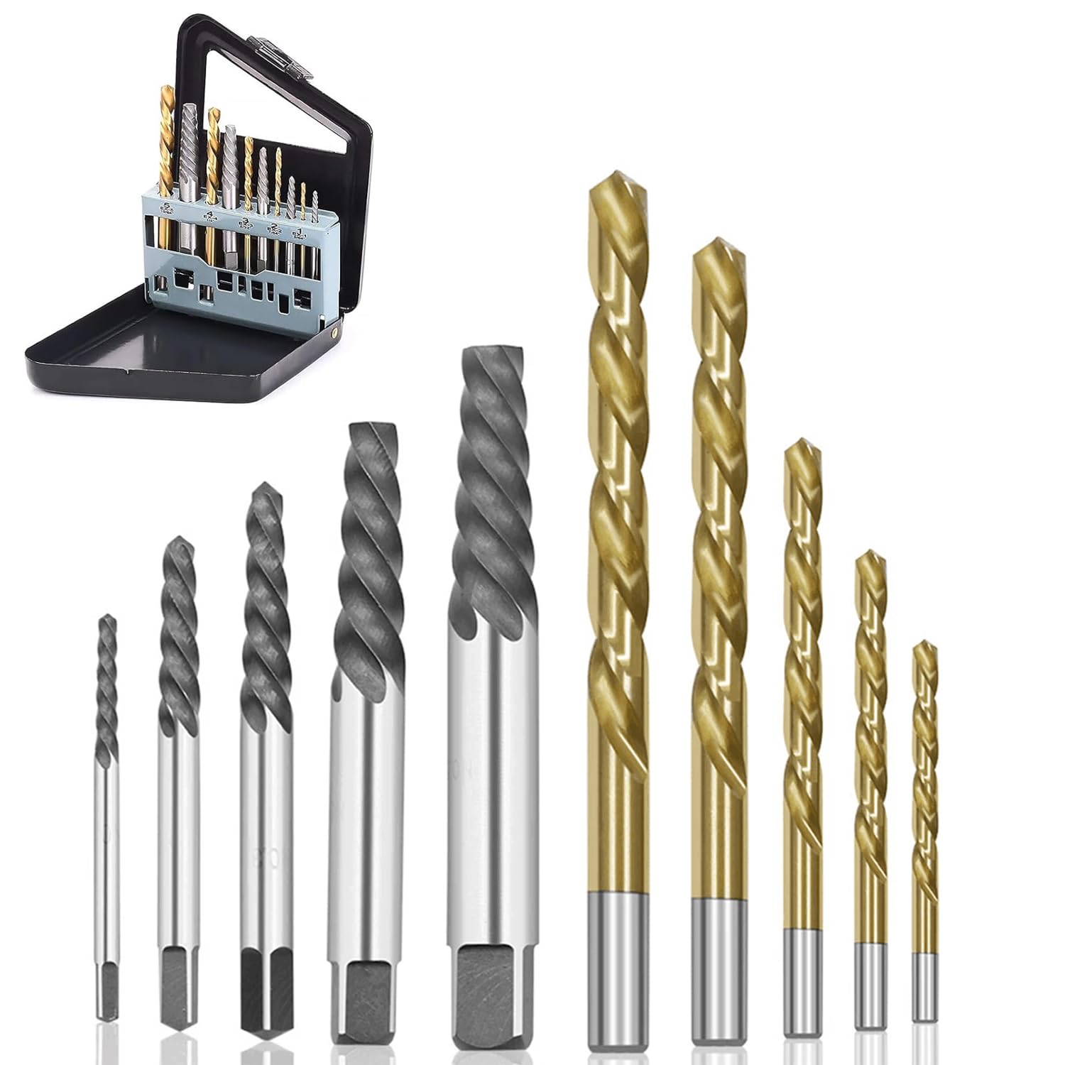 YUENTOEN 10 Pieces Screw Extractor Set, HSS Steel Cobalt Left Hand ...