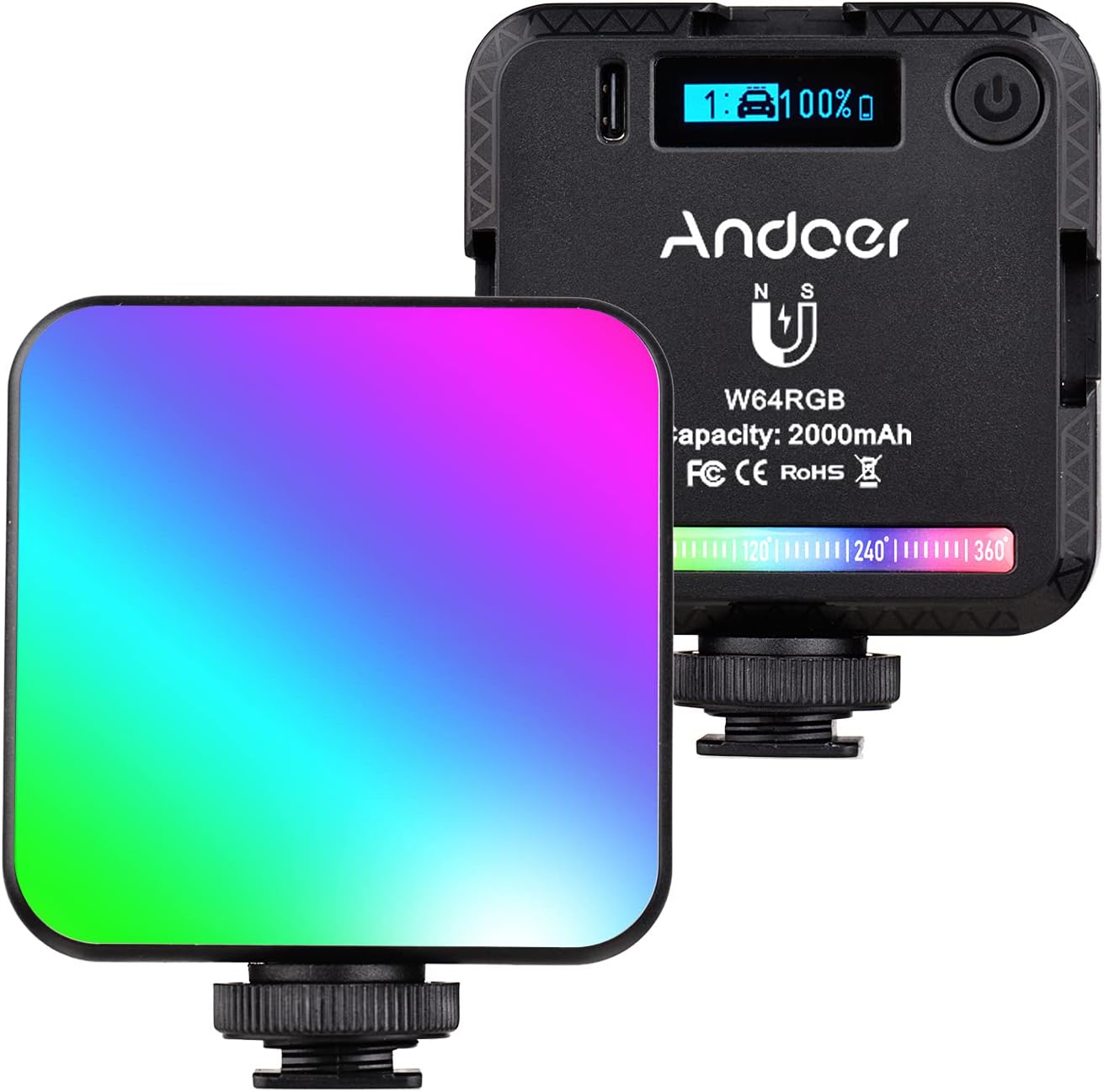 Andoer W64RGB Mini RGB Luz de video recargable Luz de relleno de fotografía CRI95+ 2500K-9000K ...