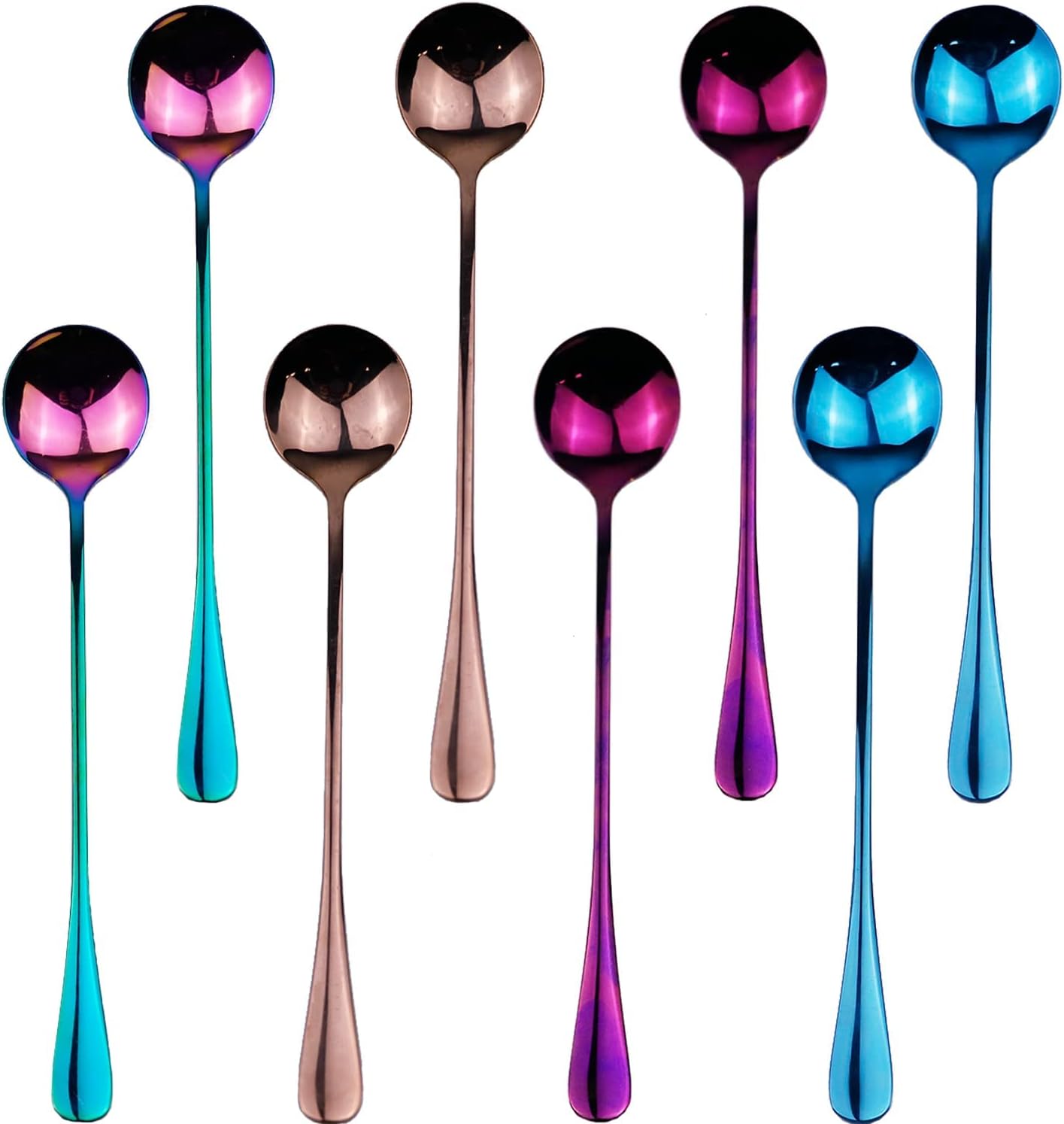 Amazon.com: 8 Pcs Long Handle Tea Spoon, Stainless Steel Multicolored ...
