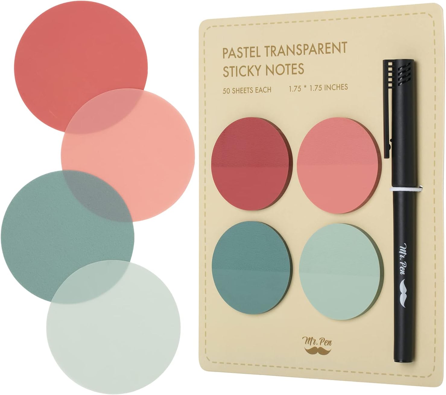 Mr. Pen- Transparent Sticky Notes, 200 Pcs, Pastel Colors, Round ...
