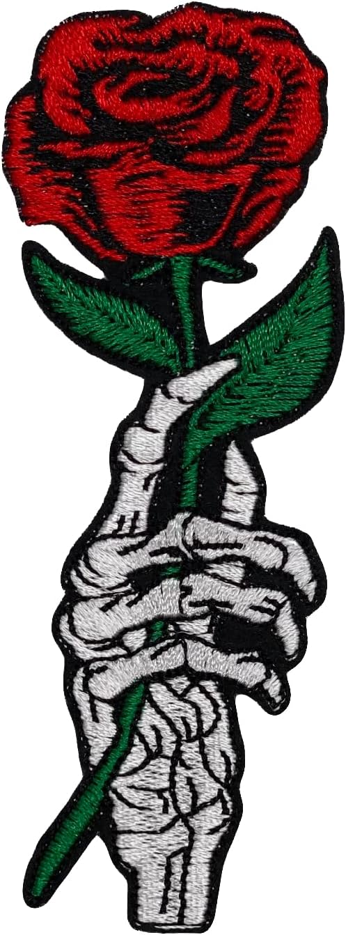 Amazon.com: BOHAQA Skeleton Hand Holding Rose Patch 4" - Cool Skeleton ...