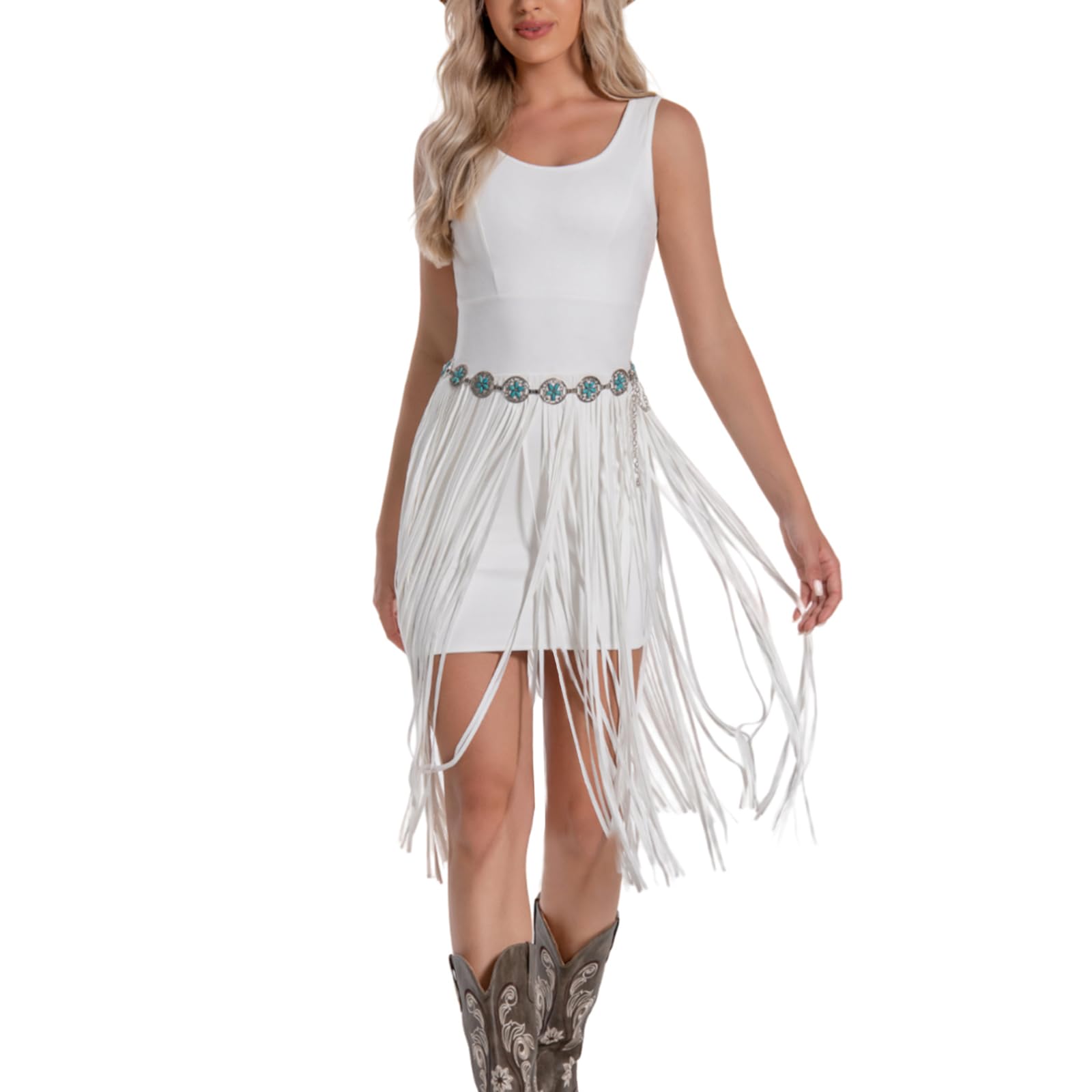 IUV Western Dress for Women Cowgirl Fringe Dresses Sleeveless Tank ...