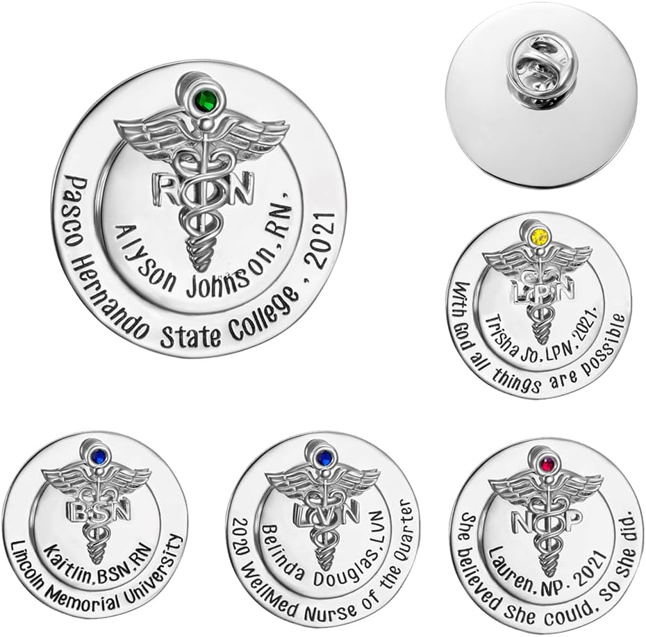 Amazon.com: ipetlive RN LVN LPN BSN NP Pins Brooches Customize Engraved ...