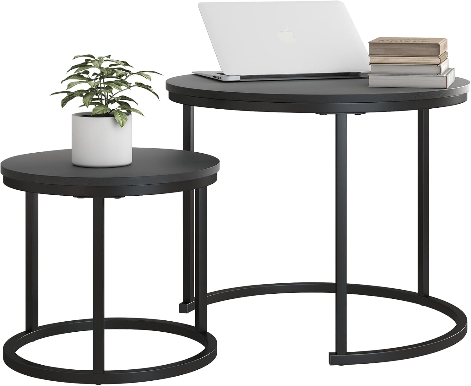 HOJINLINERO Round Coffee Table Side Table Set of 2 for Living Room ...