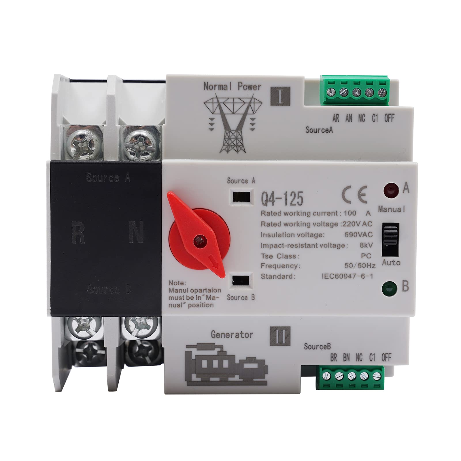 Buy LENJKYYO Automatic Transfer Switch 63A 2P Circuit Breaker Dual ...