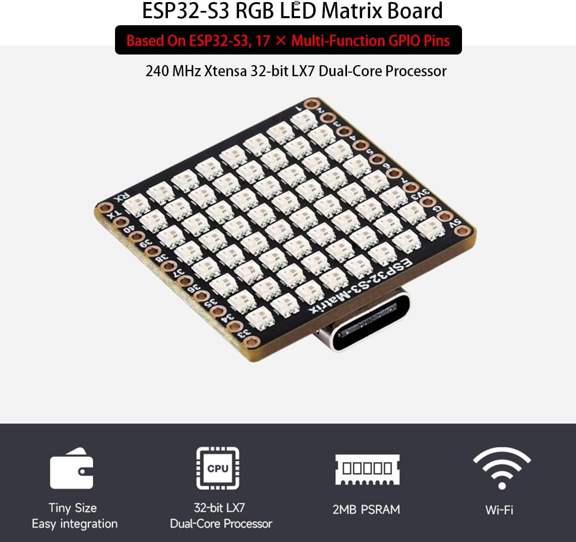 ESP32-S3 Development Board Onboard 8x8 RGB LED Matrix and QMI8658C ... ESP32-S3 Development Board Onboard 8x8 RGB LED Matrix and QMI8658C ...