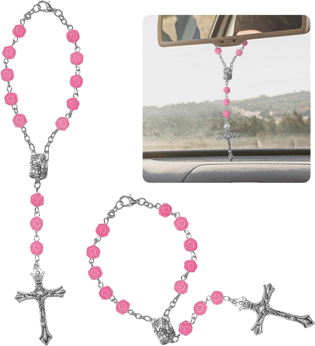 Amazon.com: Car Decor for Women Rearview Mirror Cross - Catholic Car ...