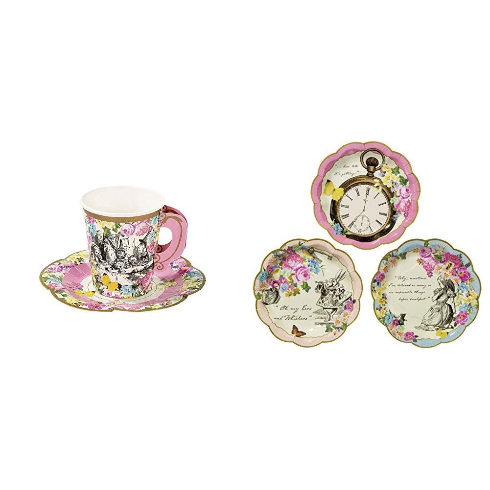Talking Tables Truly Alice Cup Set with Handle and Saucers, Paper ...