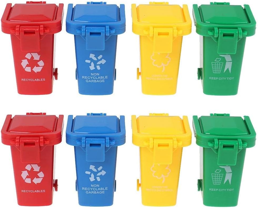 Yesoa 8Pcs Mini Trash Can Toy Push Vehicles Garbage Cans Curbside ...