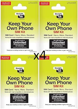 Amazon.com: 4 Pack - Straight Talk SIM Card BYOP Bring Your Own Phone ...