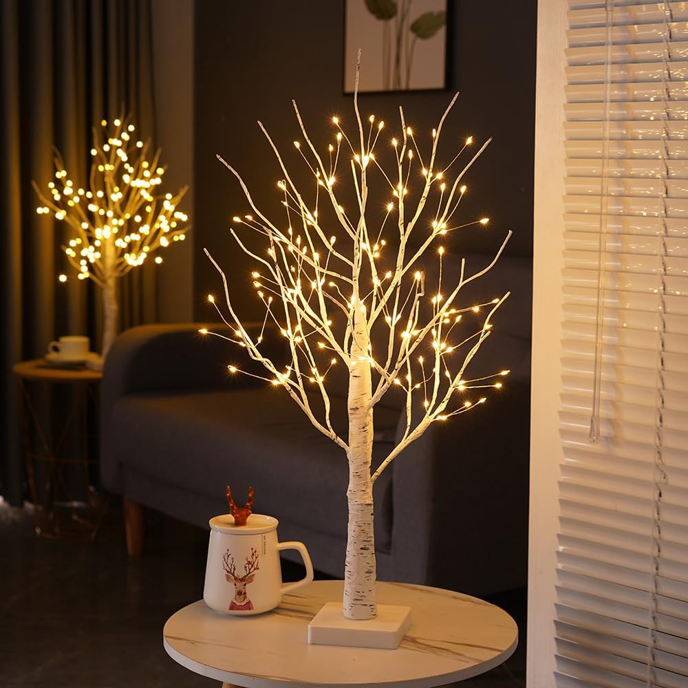 Amazon.com: 2 Pack White Birch Tree with 72 led Lights 22" Table ...