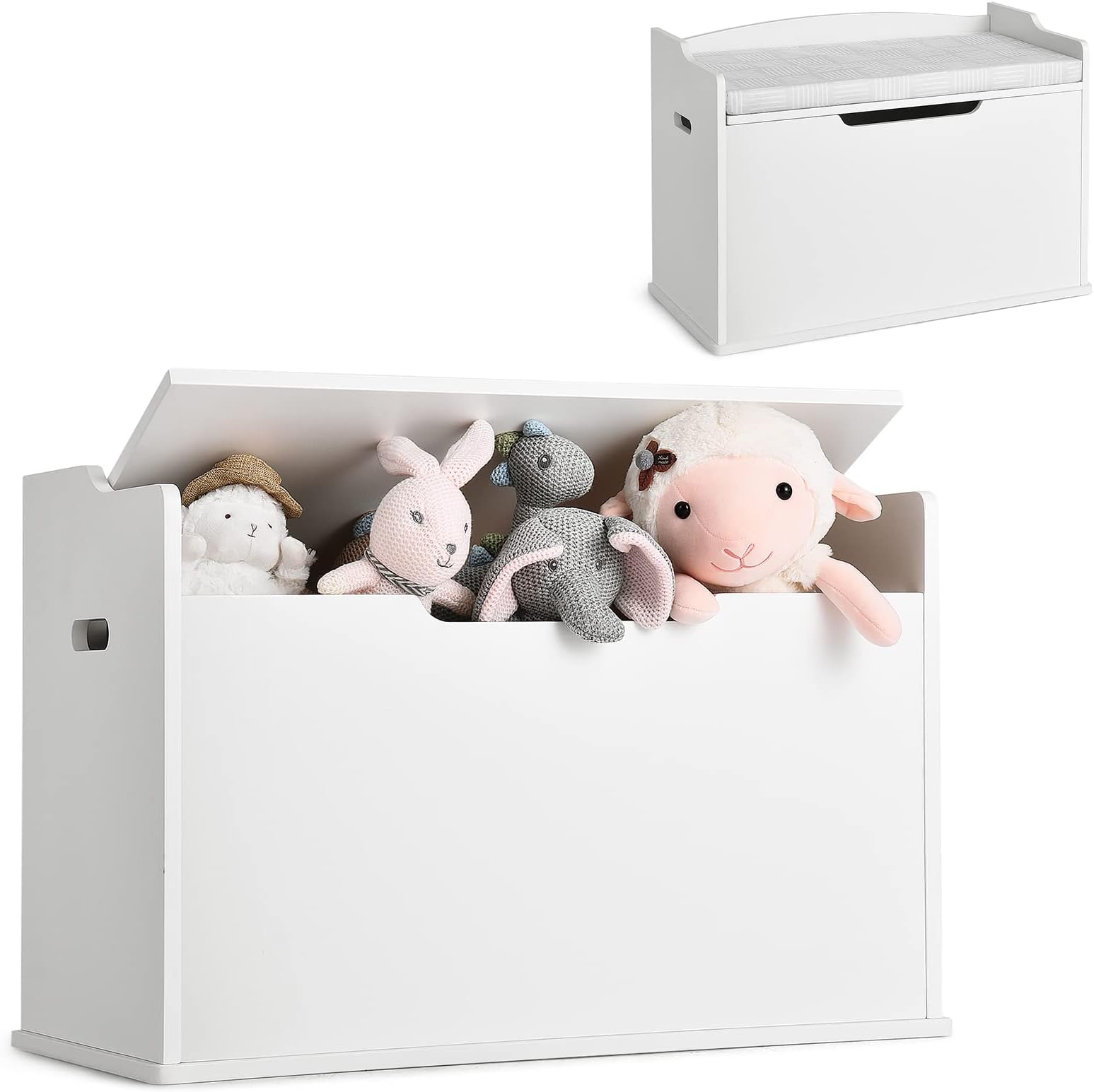 FEFE® White Wooden Toy Box Organizer Storage Chest Ottoman Basket Box ...